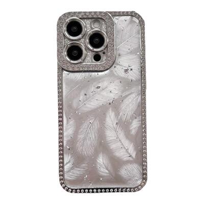 适用iphone满钻电镀羽毛纹手机壳