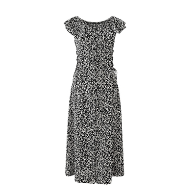 sly海边度假风碎花一字肩连衣裙