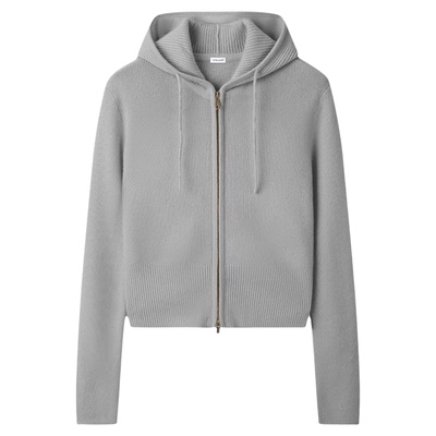 STELLAM女装全棉坑条连帽开衫女极简双头拉链软糯松弛感针织外套