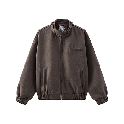 秋新拉链小立领羊毛棒球服夹克