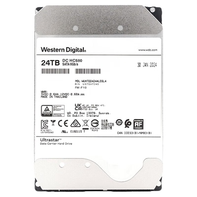 WD/西部数据HC580 24T企业级硬盘氦气WUH722424ALE6L4 7200转512M