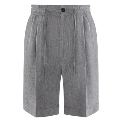 男女同款100%透气亚麻松紧腰短裤