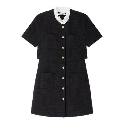 SANDRO花边领撞色连衣裙