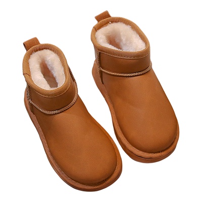 儿童雪地靴男童皮面大棉鞋2025冬季新款女童大棉保暖靴子加厚棉靴