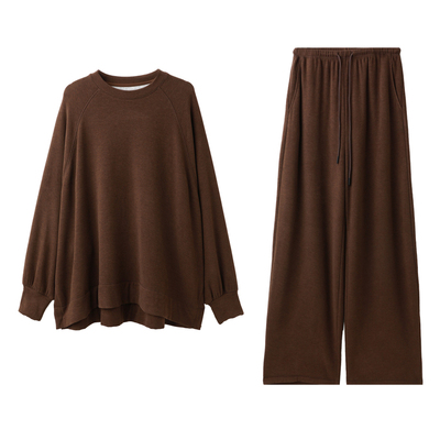 极简风真丝羊毛套头上衣裤子套装