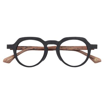 POSESION手工木纹眼镜男黑色板材复古圆眼睛框可配度数变色近视镜