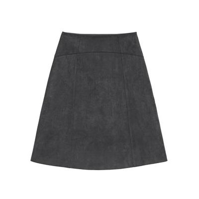 LLANO小A摆麂皮绒法式中裙