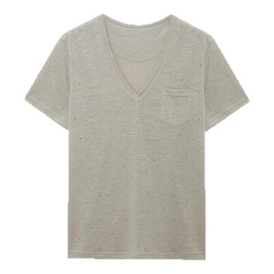 设计师品牌 IMMI 女士全麻针织烫钻V领T恤银泰百货精品 300124