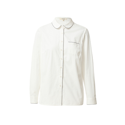 Famecoco折扣店基础款纯棉白衬衫百搭娃娃领长袖衬衣FAB8BH017