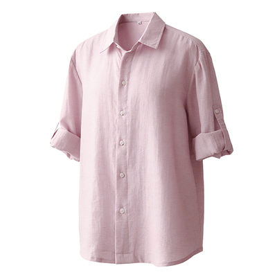 JIEYI 亚麻混纺糖果色褶皱肌理衬衫outfit都市翻领单穿调节袖寸衣