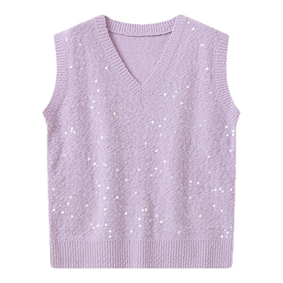 播休闲紫色气质无袖针织衫女秋冬宽松背心DDS4SD5203