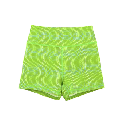 绿波纹瑜伽女防卷边收腹运动短裤