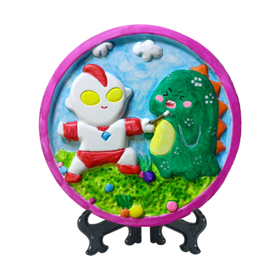 石膏圆盘浮雕画3D立体涂鸦涂色蛋仔派对石膏画彩绘diy白胚非搪胶