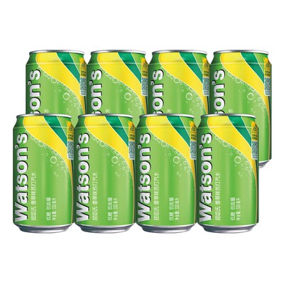 爆款屈臣氏苏打汽水香草碳酸饮料气泡水330ml*8罐汤力原味柠檬