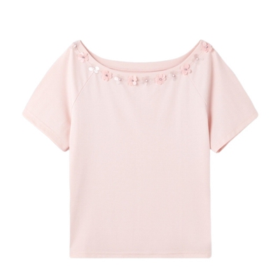 MISS COCOON可可尼一字领上衣t恤女2025秋季新款小众粉色时尚短袖