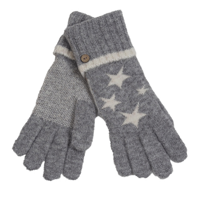 羊毛混纺五指灰色五角星手套气质