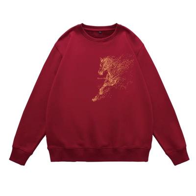 本命年酒红男加绒加厚卫衣秋冬