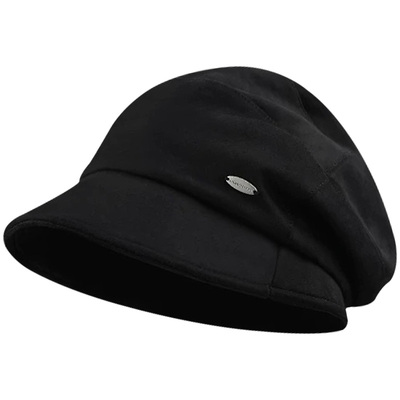 黑色麂皮绒贝雷帽女大头围鸭舌帽