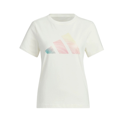 adidas阿迪达斯渐变色徽标半截袖夏女白色圆领短袖T恤JL6284