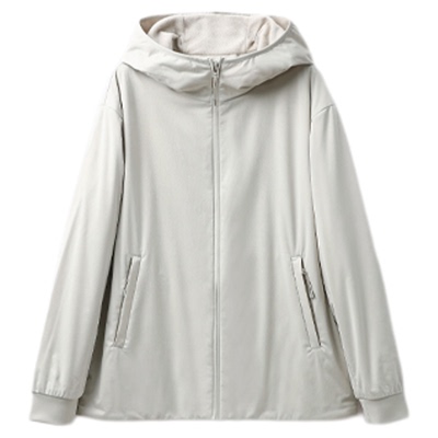 防水防风料高弹暖绒拉链连帽外套