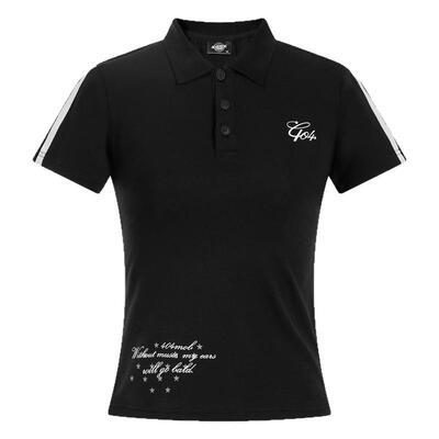 404MOB黑色正肩Polo领印花短袖T恤女夏季2026年新款美式修身上衣