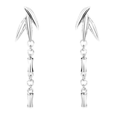 S999足银竹叶流苏耳环女新中式