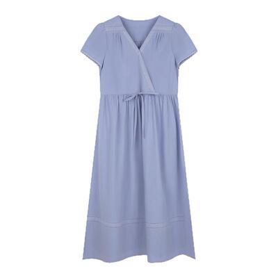 solighter法式v领花边抽绳连衣裙