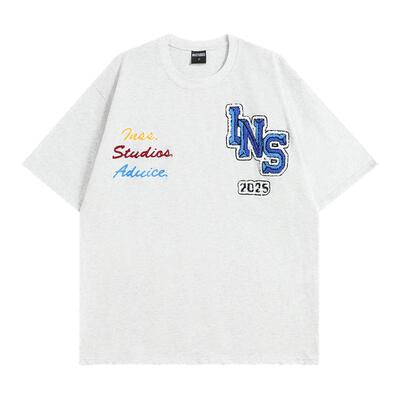 INSstudios复古毛巾刺绣LOGO短袖