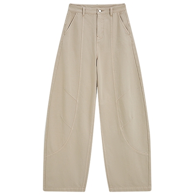 【100%棉】KBNE小个子高腰白色牛仔裤女2026夏季新款弯刀阔腿裤子