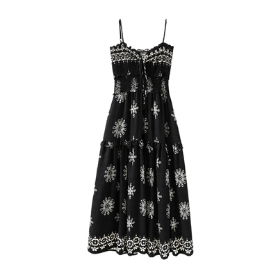 度假风印花吊带裙女西町村屋