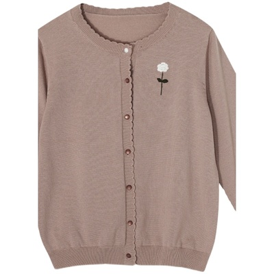 前世今生聚酯纤维花边圆领开衫