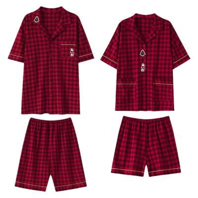 睡衣情侣纯棉格子家居服