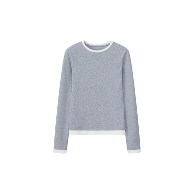 假两件针织圆领长袖T恤女打底衫