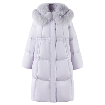 MISSCOCOON可可尼狐狸毛领紫色大衣女2025冬季新款白鸭绒羽绒服
