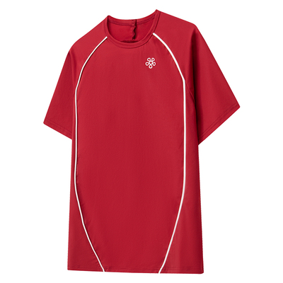 AFTERGLOW镶边织带健身紧身衣 夏季显大运动弹力面料透气男短袖