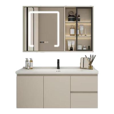 奶油风简约卫生间洗漱台浴室柜组合陶瓷一体盆洗手盆洗脸池卫浴柜