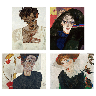 席勒和瓦莉Egon Schiele艺术装饰画画芯人物客厅自画像表现主义