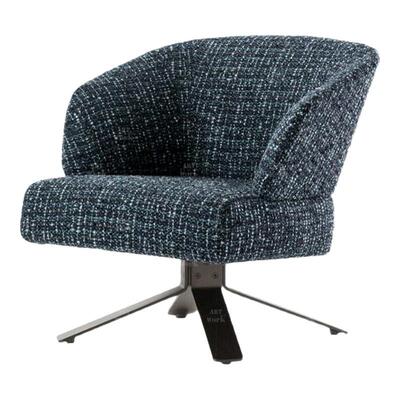 意式客厅旋转布艺休闲椅轻奢简约阳台真皮Reeves单人沙发椅转椅