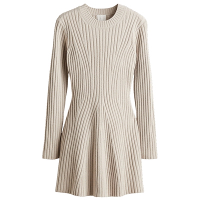 HM女装连衣裙25春季新款保暖休闲罗纹针织修身圆领微喇裙1191539