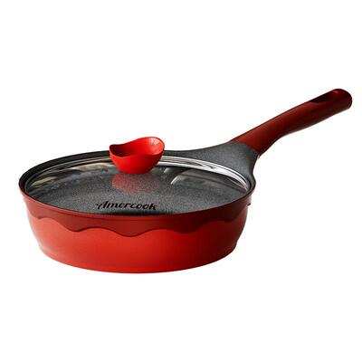 amercook阿尔菲塔红色有钛煎炒锅煎锅家用不粘深煎锅煎牛排平底锅