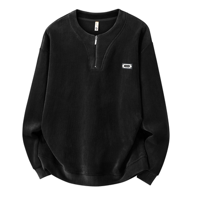 特大码男V领半拉链加绒加厚卫衣