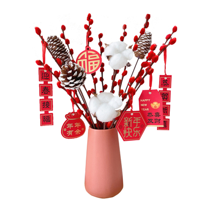 红色银柳喜庆摆件真花风干