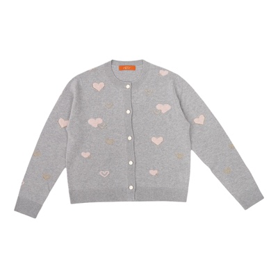 GTS天山羊绒圆领短款爱心提花纯羊绒开衫短款轻甜少女感针织衫