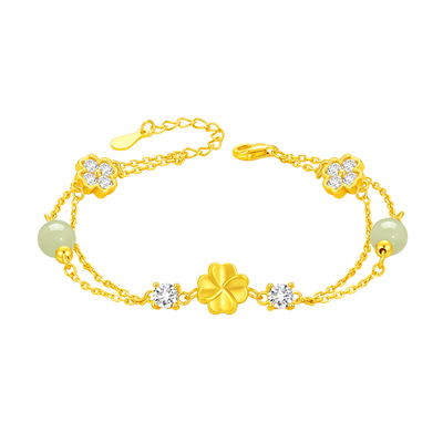 999足金四叶草和田玉手链