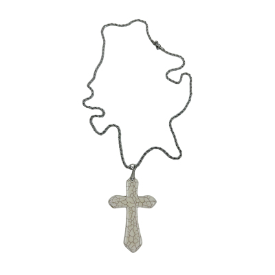 atmshop亚文化夸张白色纹理十字架吊坠长项链嘻哈暗黑叠戴毛衣链