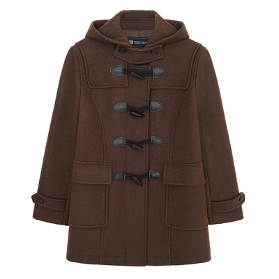 月野家经典50%绵羊毛牛角扣大衣