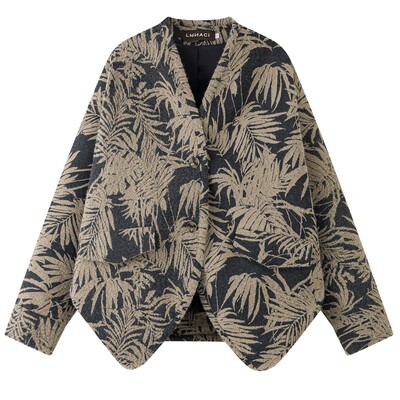 grape wang 原创设计师款复古提花夹克外套宽松蝙蝠袖上衣女