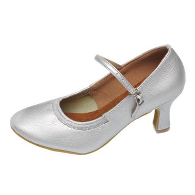 DJZJ软面松紧口摩登舞鞋银色交谊舞中高跟狐步成人女式广场跳舞鞋