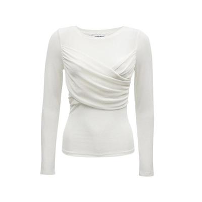 vq区绫致Vero Moda上衣女25早春夏光泽感面料交叉设计修身长袖T恤