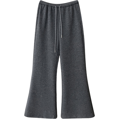 法式复古双色羊绒微喇叭阔腿裤子